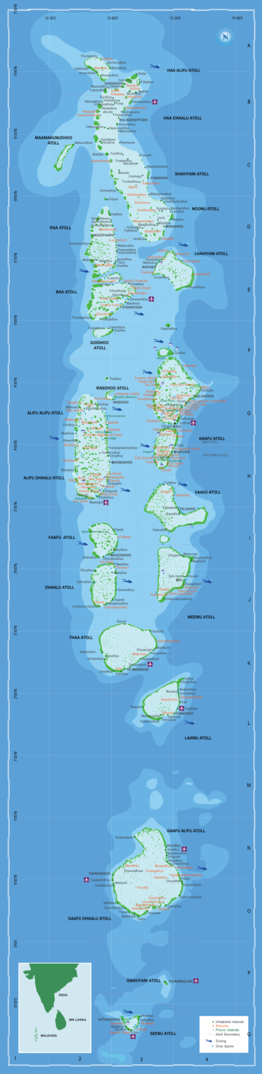 Map of Maldives Islands and Geographic Location